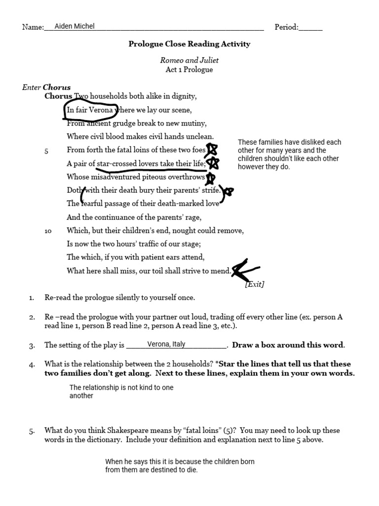 Prologue Activity' | PDF | Romeo And Juliet