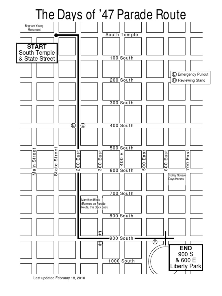 Days of '47 Parade Route Map | PDF | Marathon Running