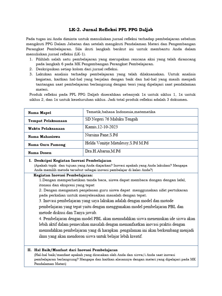 Refleksi Inovasi Pembelajaran PPG | PDF | Karier & Perkembangan