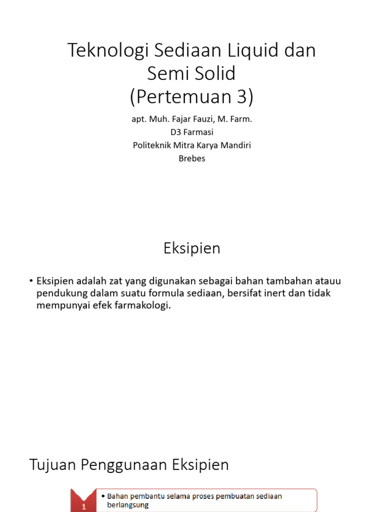 Pertemuan 3 - Eksipien Sediaan Liquid Oral | PDF | Sains & Matematika