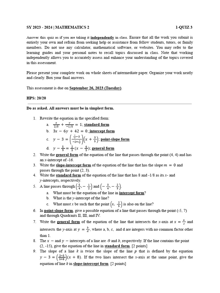 SY 2023 - 2024 - MATHEMATICS 2 1-QUIZ 3: Answer This Quiz As If You Are Taking It Independently ...