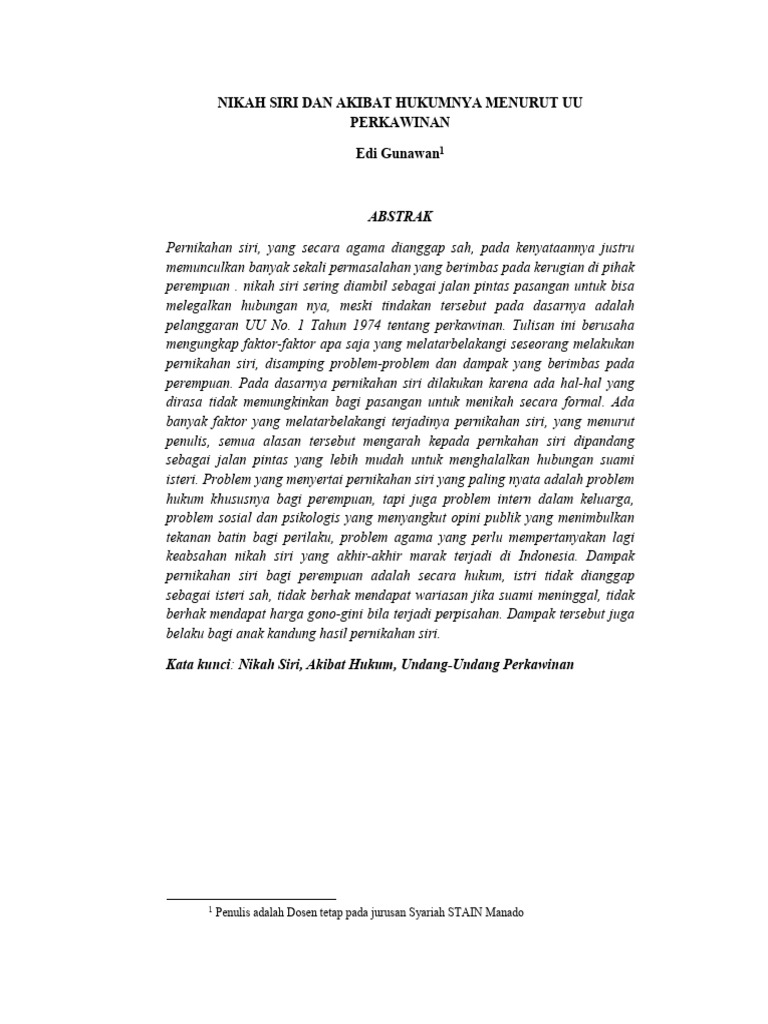 240351 Nikah Siri Dan Akibat Hukumnya Menurut U 471655f0 Pdf
