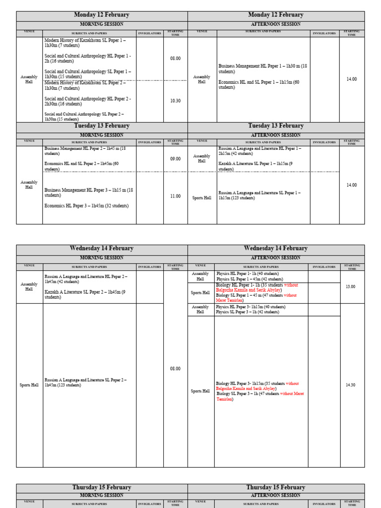 Mocks 2024 examination schedule nis | PDF | Science