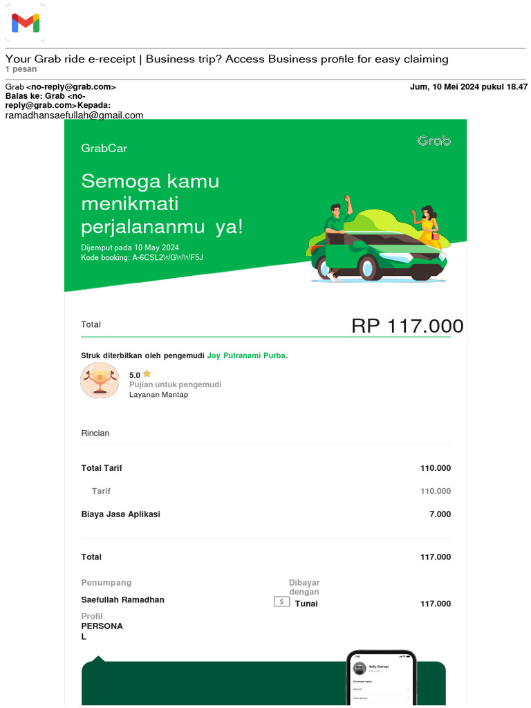 Gmail - Your Grab Ride E-Receipt - Business Trip - Access Business ...
