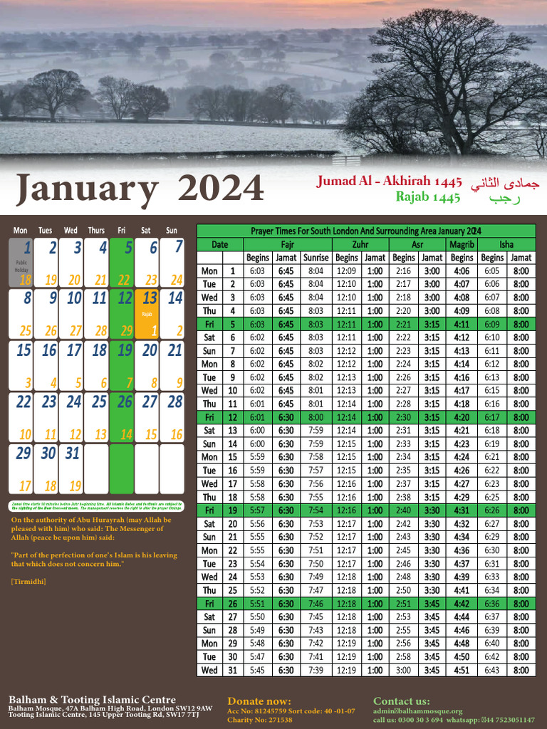 Balham Mosque Tooting Islamic Centre Calendar | Download Free PDF ...