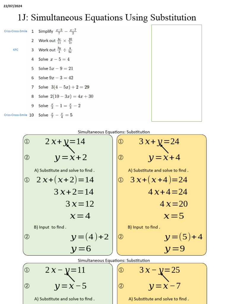 Simultaneous Equations Using Subsitution | PDF | Equations | Mathematics