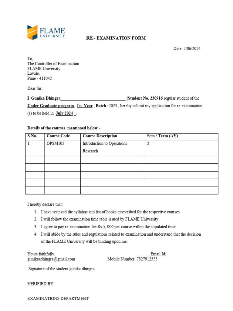 Re Examination Form | PDF