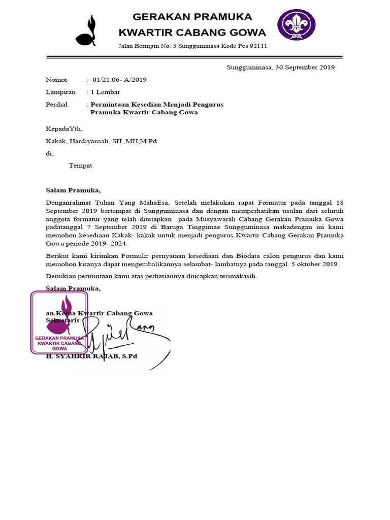 Formulir Kesedian Menadi Anggota Kwarcab | PDF | Olahraga & Rekreasi ...