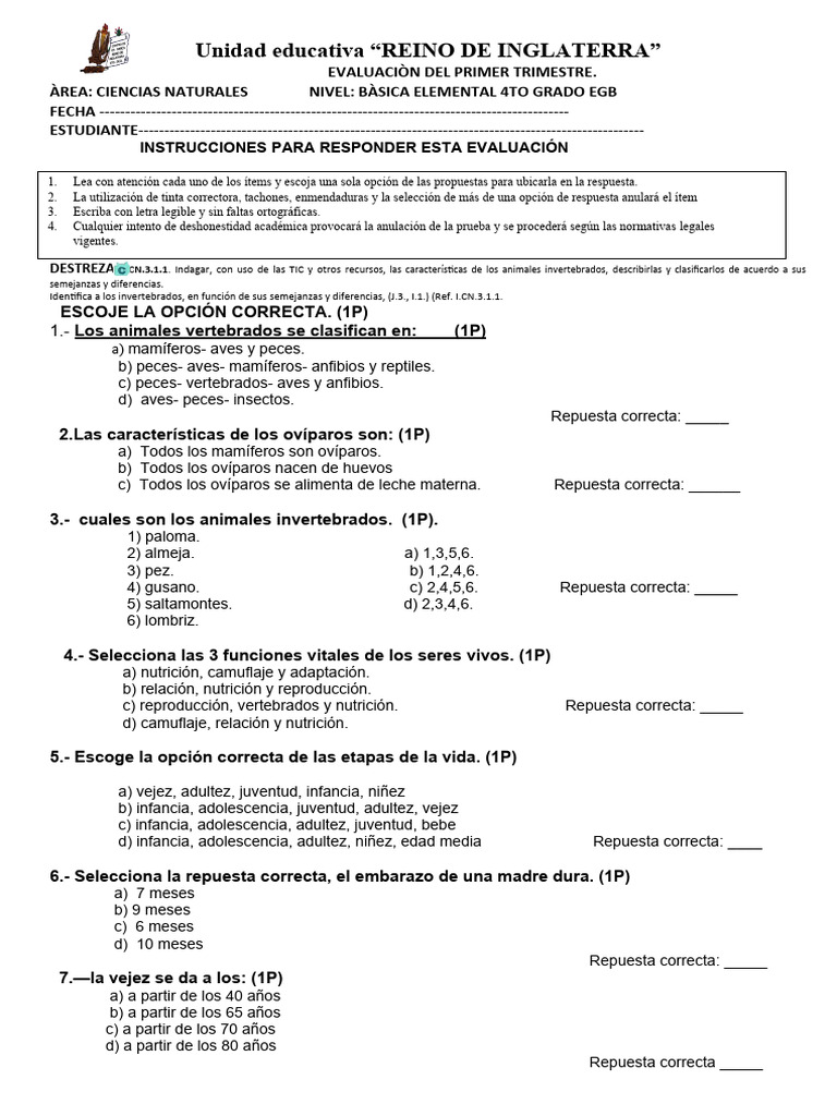 Eval - CCNN 4to Matutina | PDF | Zoología | Organismos