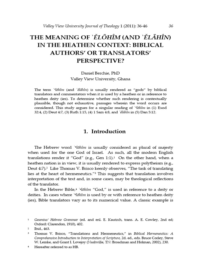 Elohim in Heathen Context: Singular or Plural? | PDF | Book Of Daniel ...