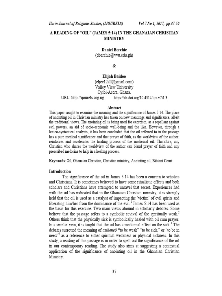 A Reading of Oil James 5:14 in The Ghana | PDF | Prayer | Anointing