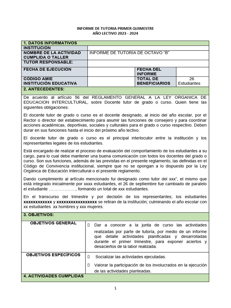 Informe - Del - Tutor - 23 - 24 - 8vo B | PDF