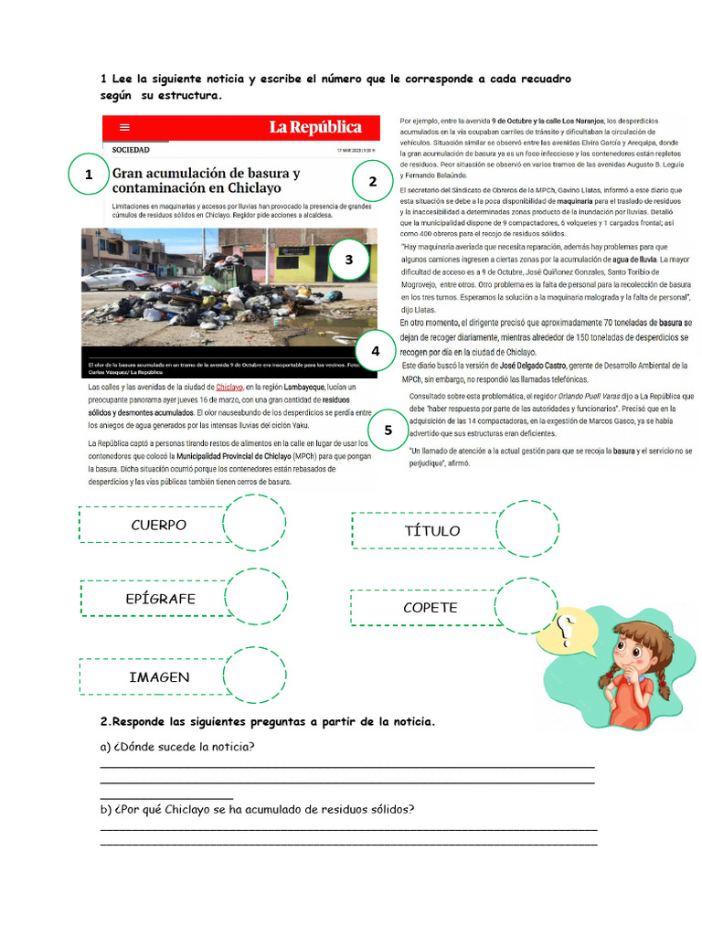 FICHA #18 COM. SEM.11 (Escribe Ubna Noticia Del Medio Ambiente) | PDF ...