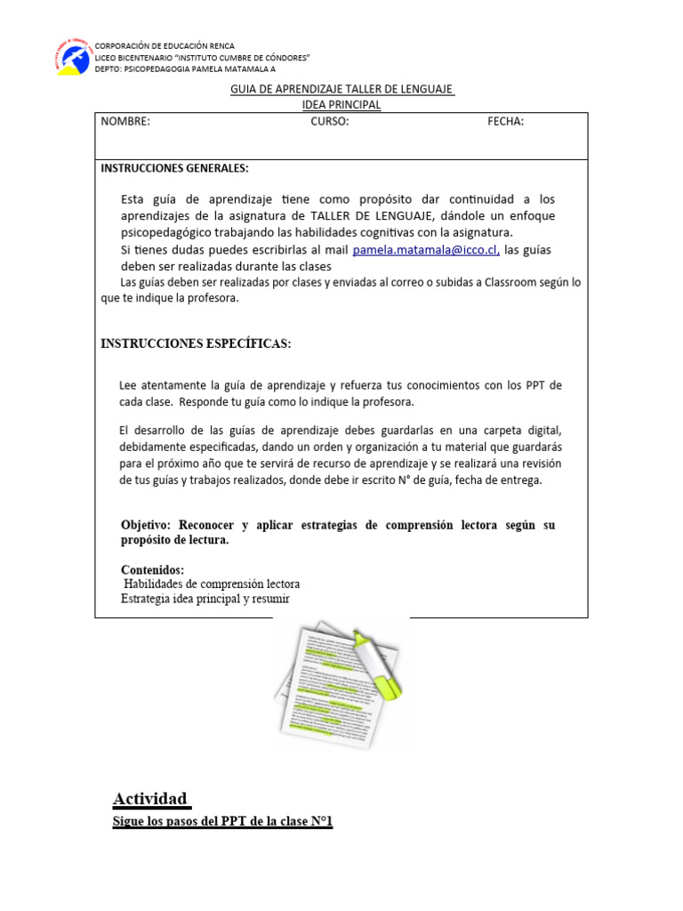 GUIA DE APRENDIZAJE N°1 Clase Online Lengua y Literatura | PDF | Aprendizaje | Cognición