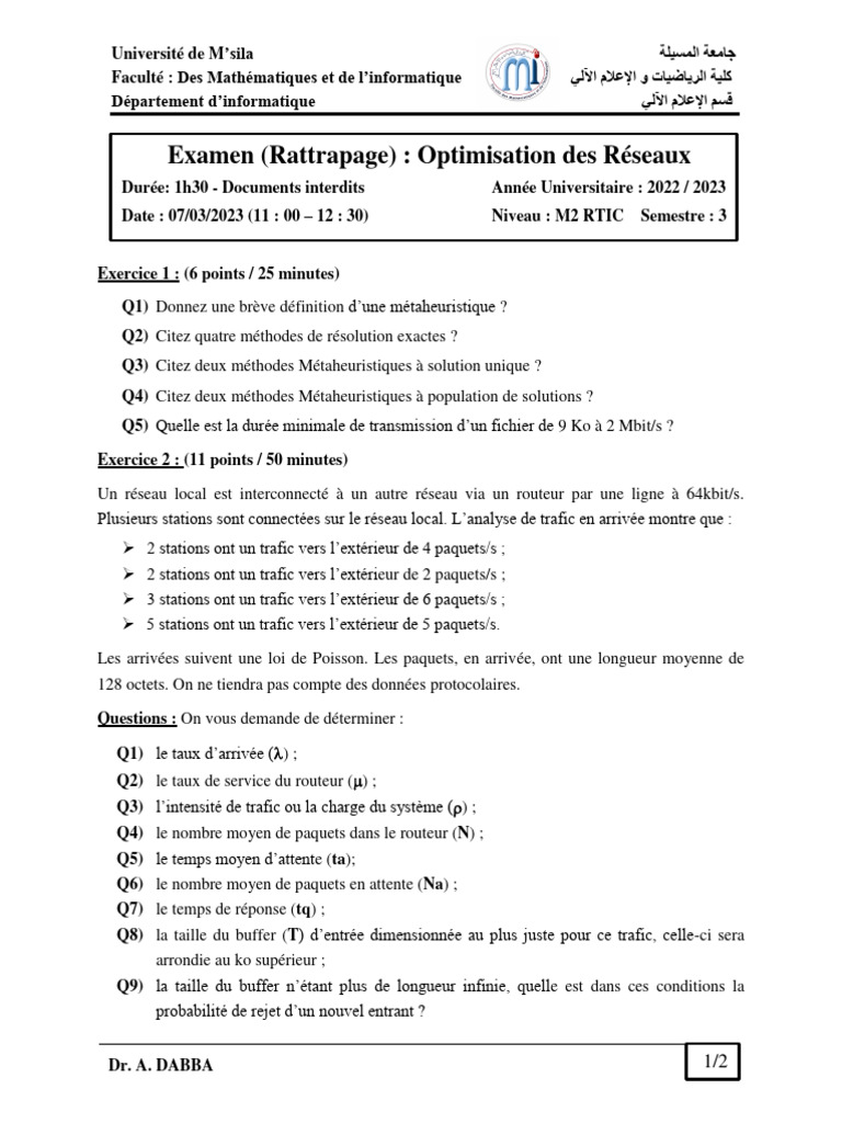 Examen (Rattrapage) | PDF | Informatique | Informatique