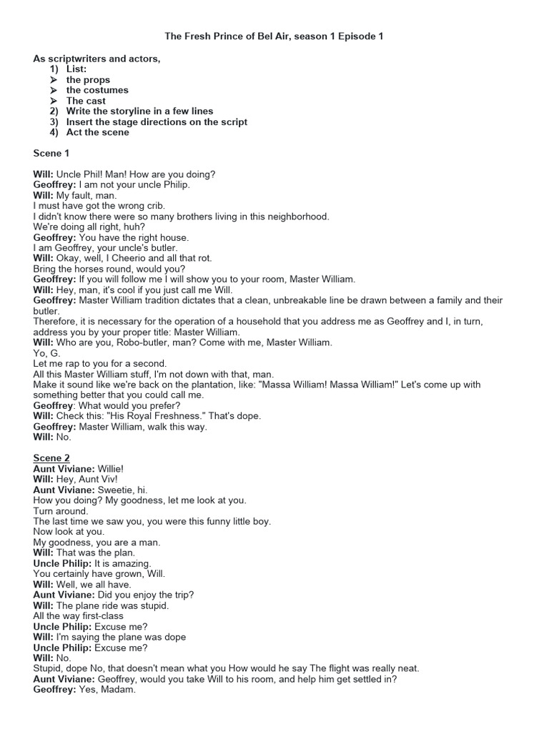 Task Fresh Prince of Bel Air | PDF | Television Episodes | Television ...