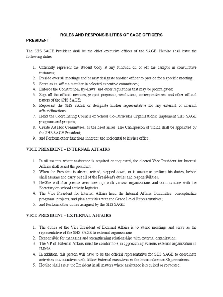 Sage Roles and Responsibilities | PDF | Presidents Of The United States ...