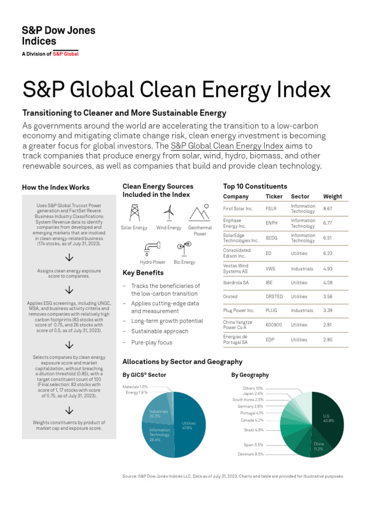 Brochure SP Global Clean Energy Index | PDF | Renewable Energy | Stock ...