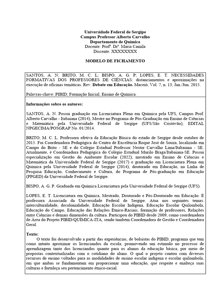 Modelo de Fichamento 3 | PDF | Aprendizado