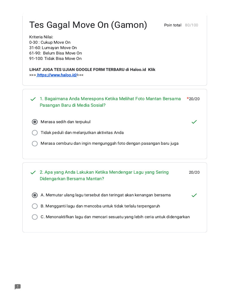 Tes Gagal Move On (Gamon) | PDF