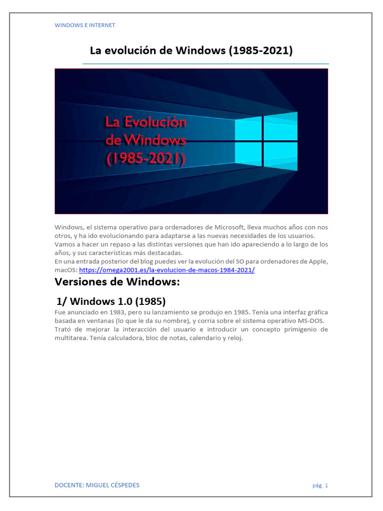 La Evolución de Windows | PDF | Microsoft Windows | Windows 10