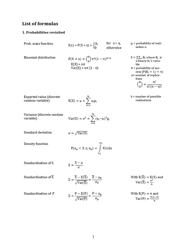 Formulae | PDF | Variance | Statistics