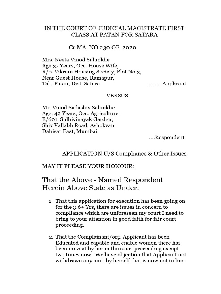 Court Application for Maintenance Dispute | PDF | Divorce | Government