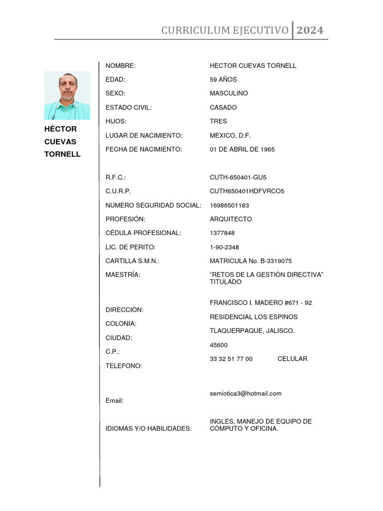 Curriculum Ejecutivo 2024: Héctor Cuevas Tornell | PDF | Gestión de recursos humanos | Logística