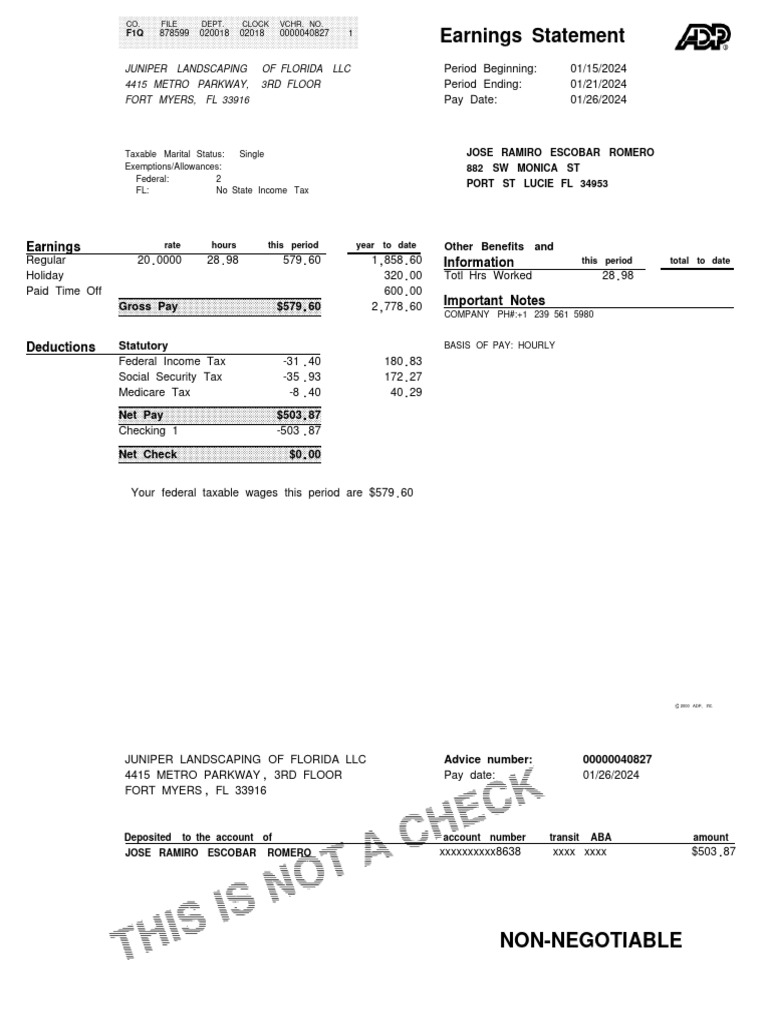 Earnings Statement for Jose Romero | PDF | United States Law | Economies