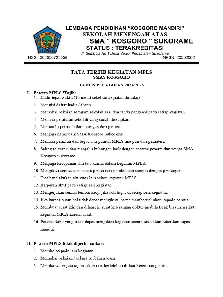 Tata Tertib MPLS | PDF | Karier & Perkembangan | Gaya Hidup