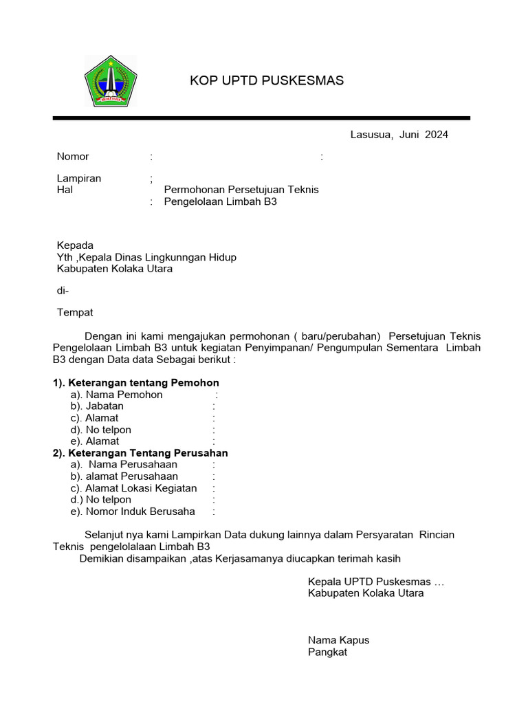 Permohonan Rintek LM B3 Puskesmas | PDF
