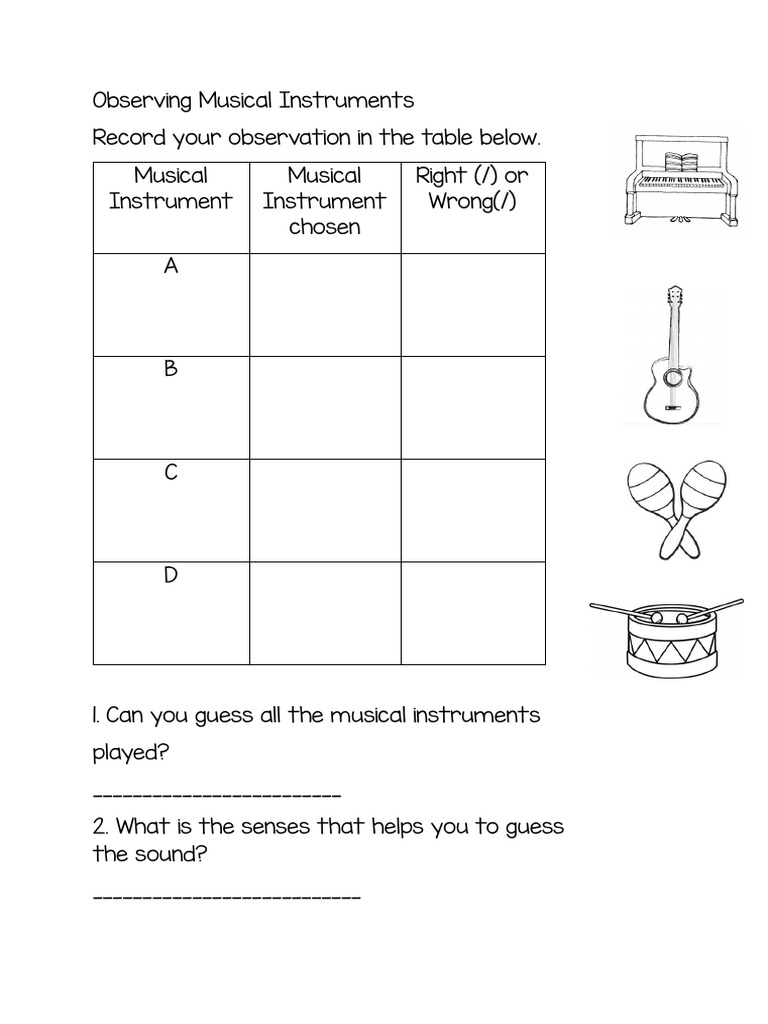 Observing Musical Instruments Activity | PDF