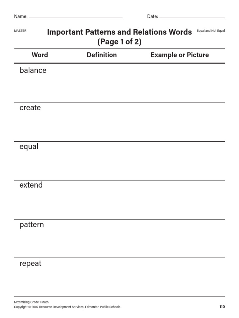 05-Grade 1-Chapter 2-Equality Blackline Masters | PDF