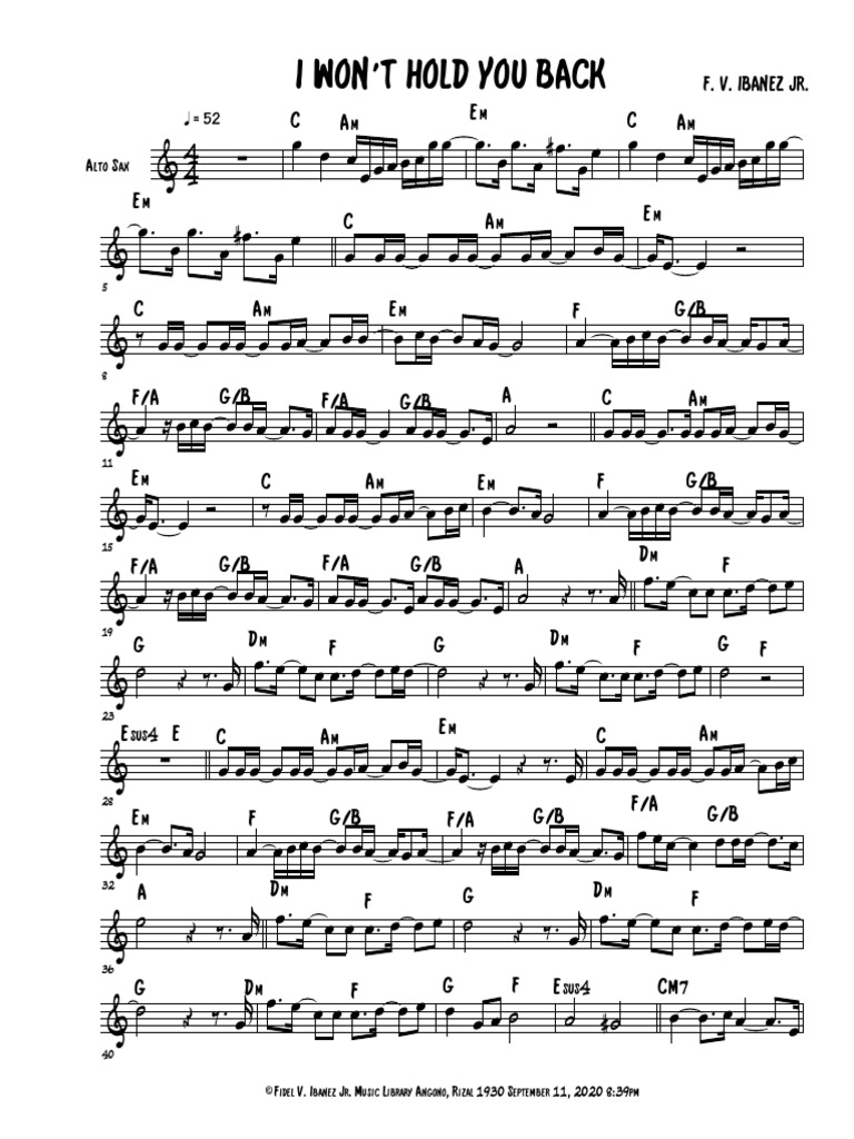 I Won - T Hold You Back - Alto Sax PDF | PDF