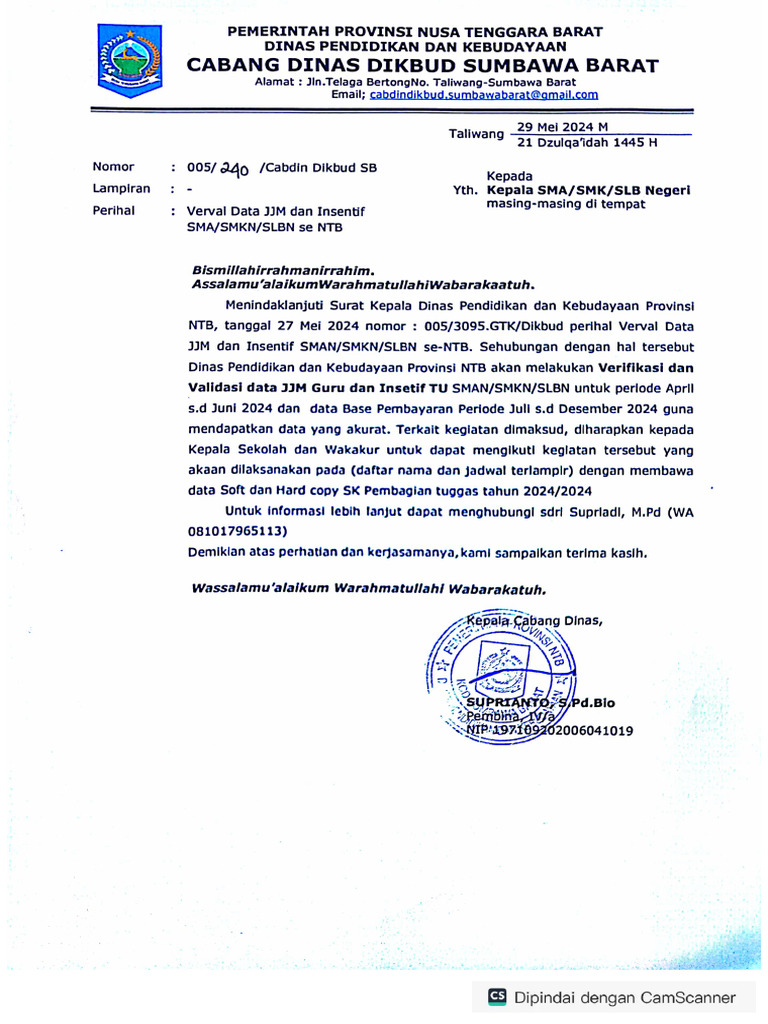 Verval Data JJM Dan Insentif SMASMkSLB Se NTB | PDF