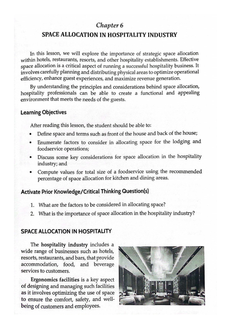 Module 6 Space Allocation in Hospitality Industry | PDF