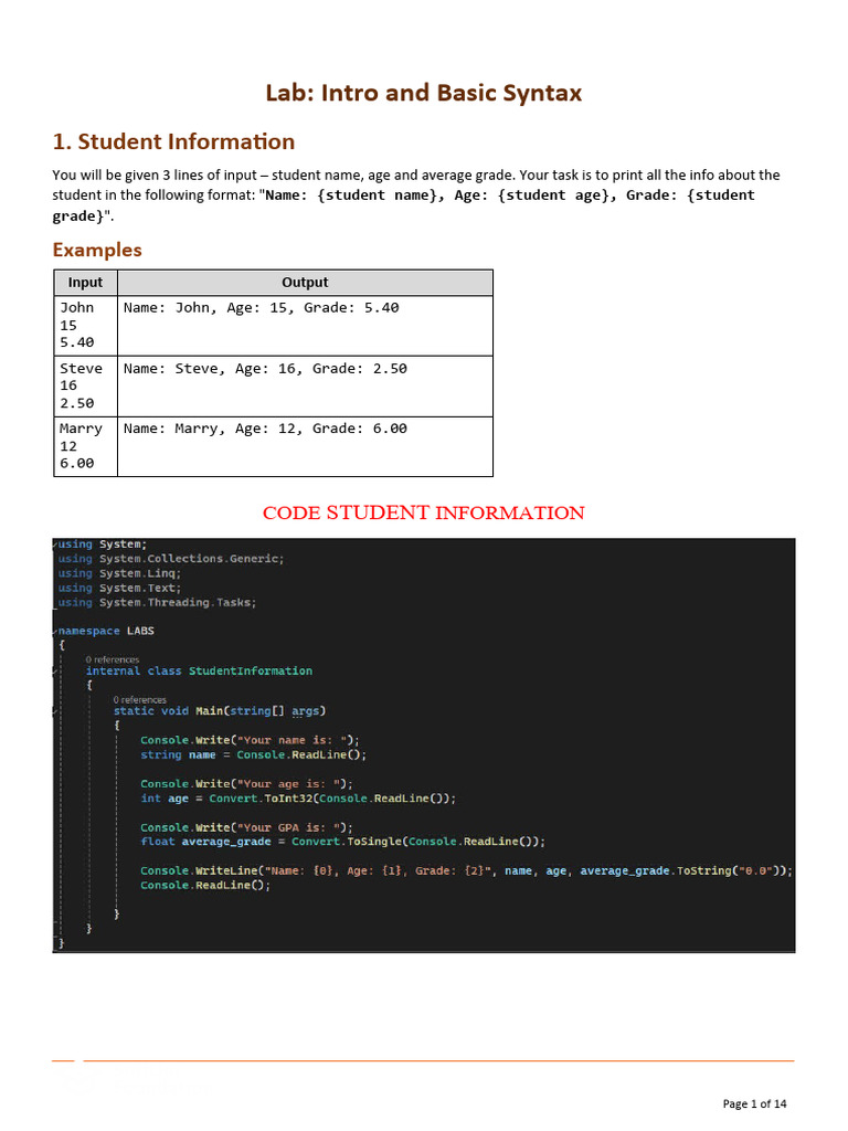 Basic Syntax Conditional Statements Lab | PDF | Printer (Computing) | Computer Engineering