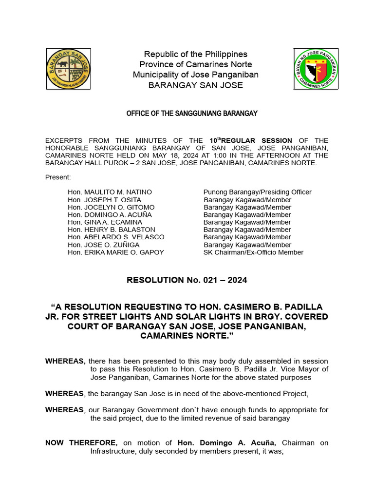 ResoLUTION FOR SOLAR LIGHTS AND STREET LIGHTS | PDF | Government