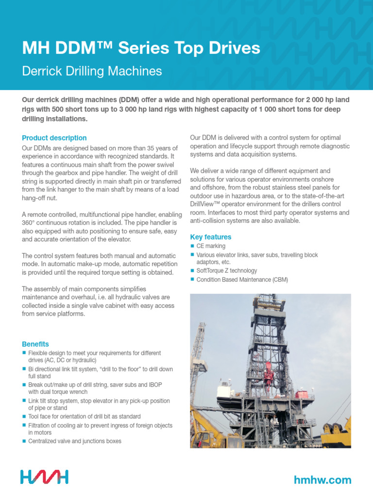 MH 顶驱 Rebrand 6 Top Drive DDM Series Onshore 1 技术参数 | PDF | Elevator | Drill