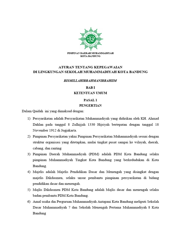 Aturan Kepegawaian Sekolah Muhammadiyah | PDF