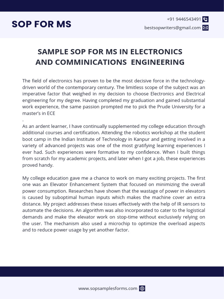 Sample Sop For MS in Electronics and Communications Engineering | PDF ...