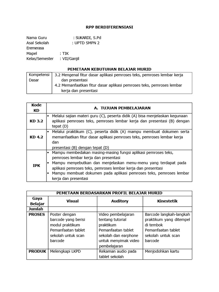 RPP TIK Kelas VII: Microsoft Word | PDF