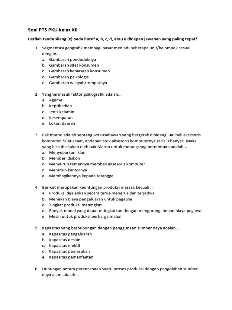 Soal Pts Kelas XII PKU | PDF