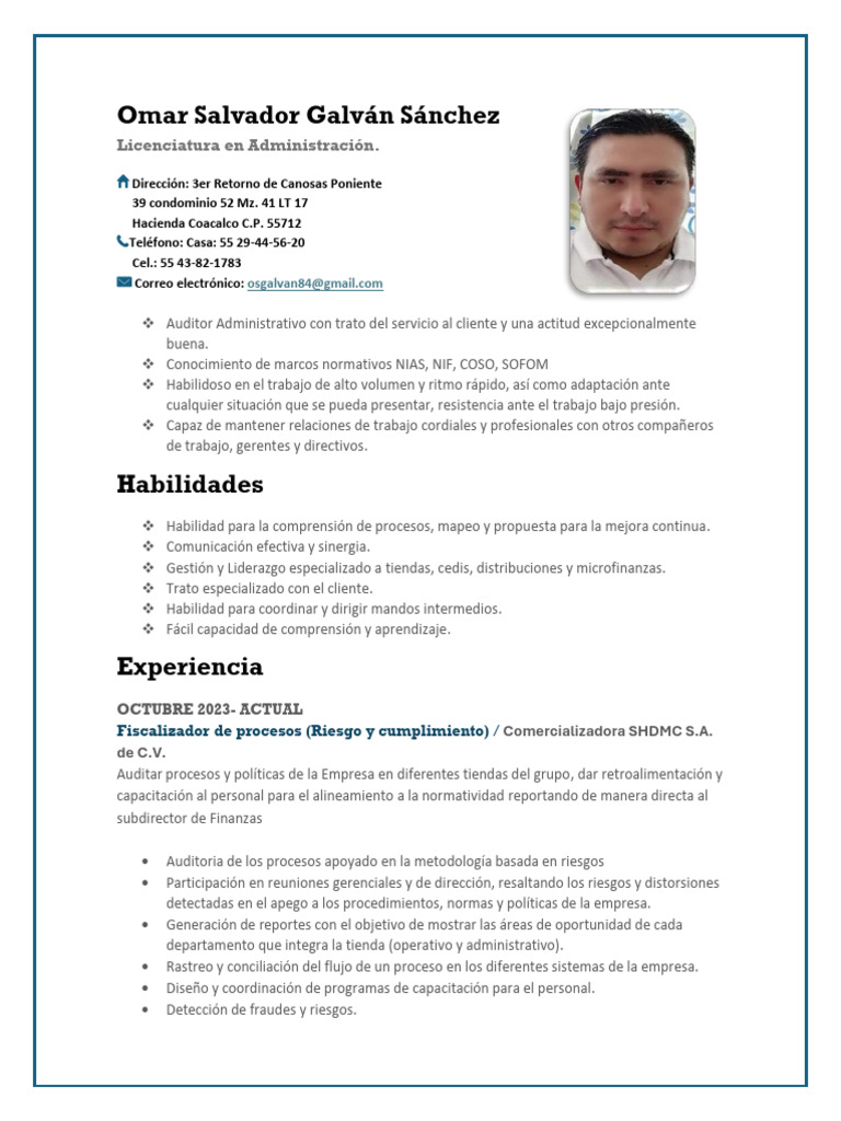 CV. Omar Salvador Galvan Sanchez. | PDF | Auditoría | Business