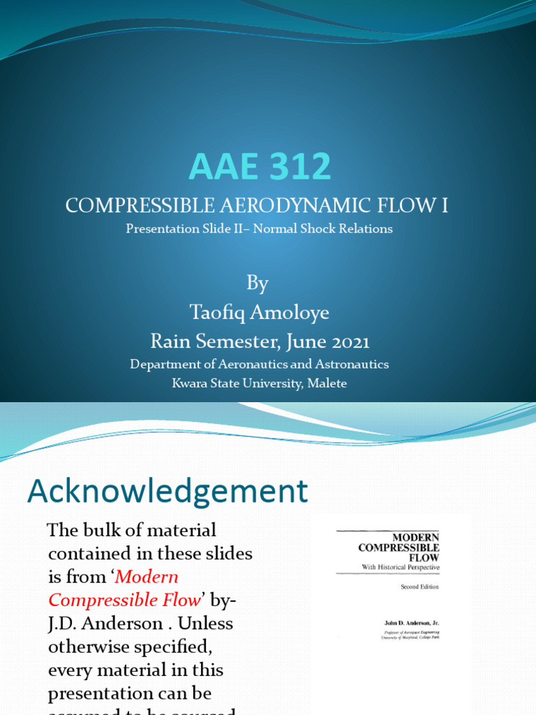 AAE 312 Lecture Slides II | PDF | Fluid Dynamics | Compressible Flow