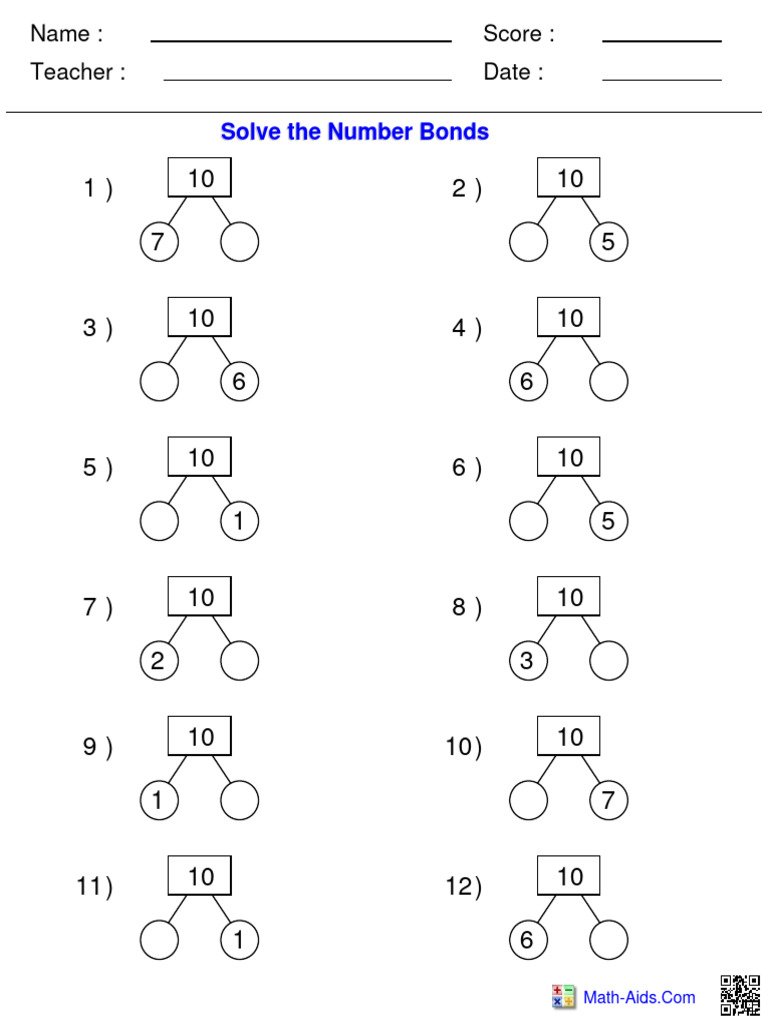 Number Bonds Worksheet for Students | PDF