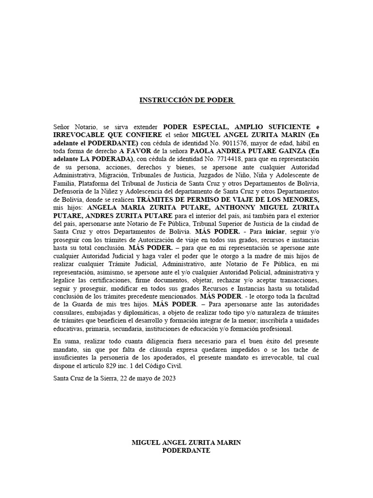 Minuta Poder Especial - Paola Putare | PDF | Documento de identidad | Judicaturas