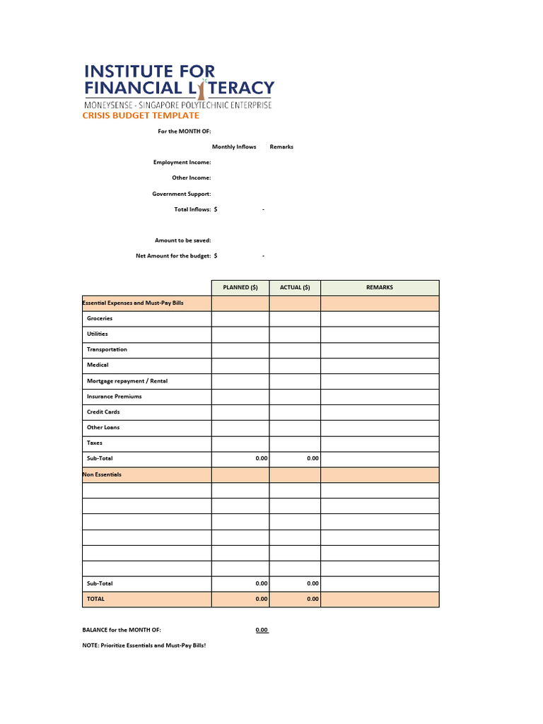IFL Crisis Budget Template | PDF | Expense | Insurance