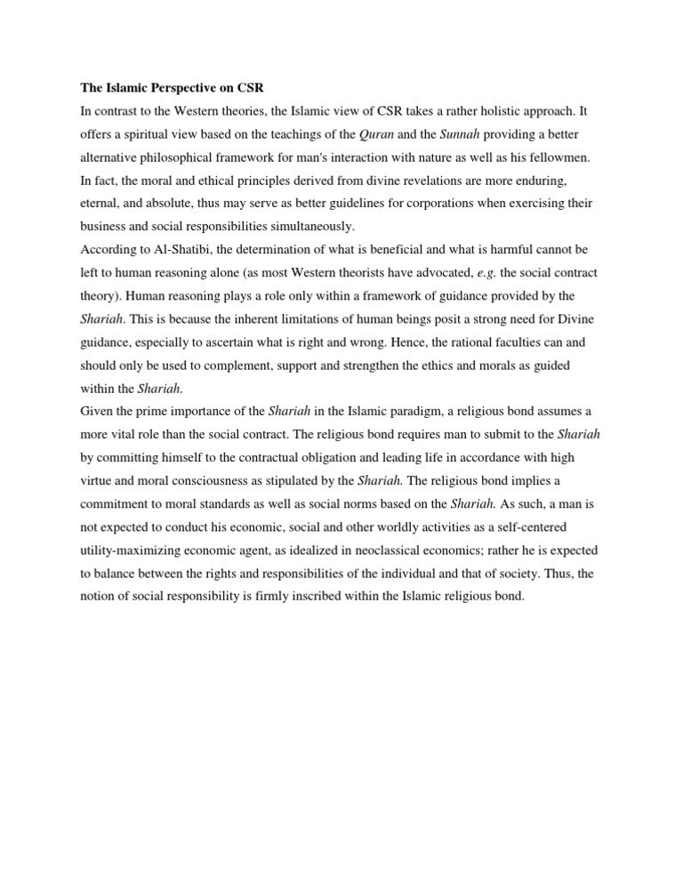 Islamic CSR: A Holistic Perspective | PDF