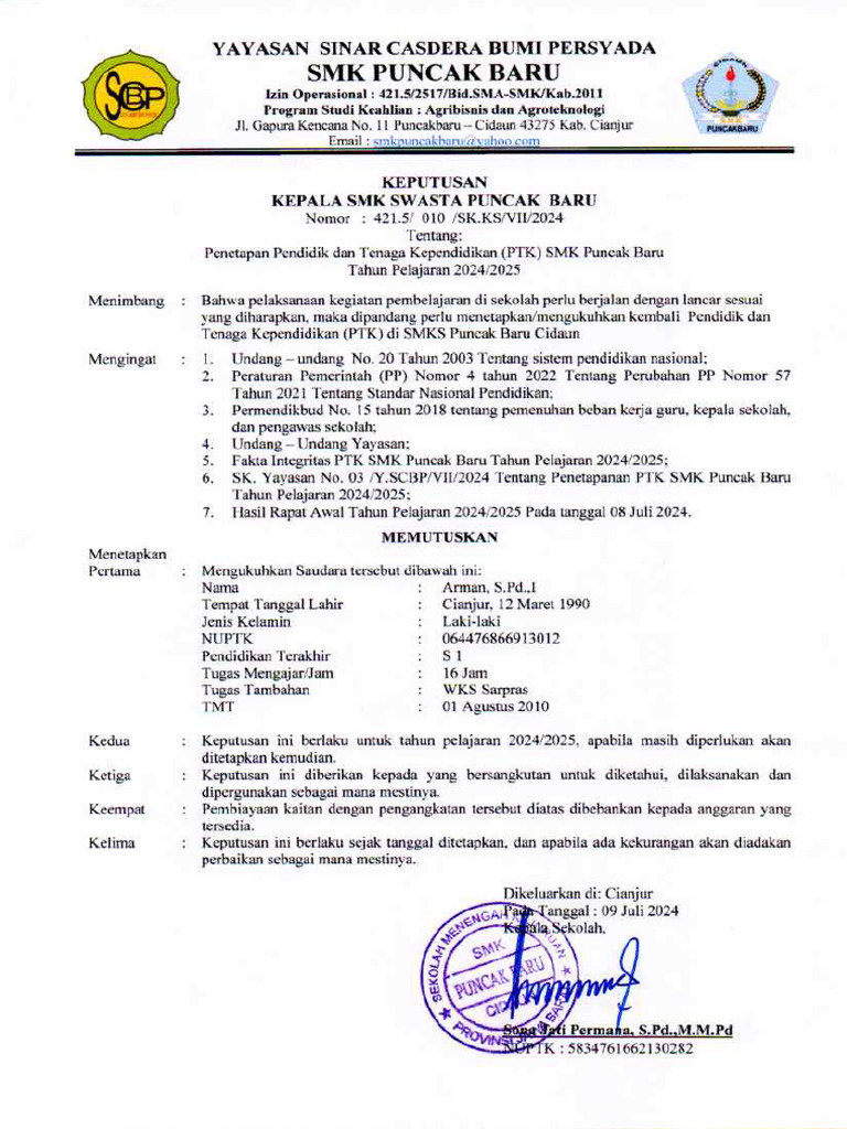 SK PTK 2024-2025 Arman | PDF